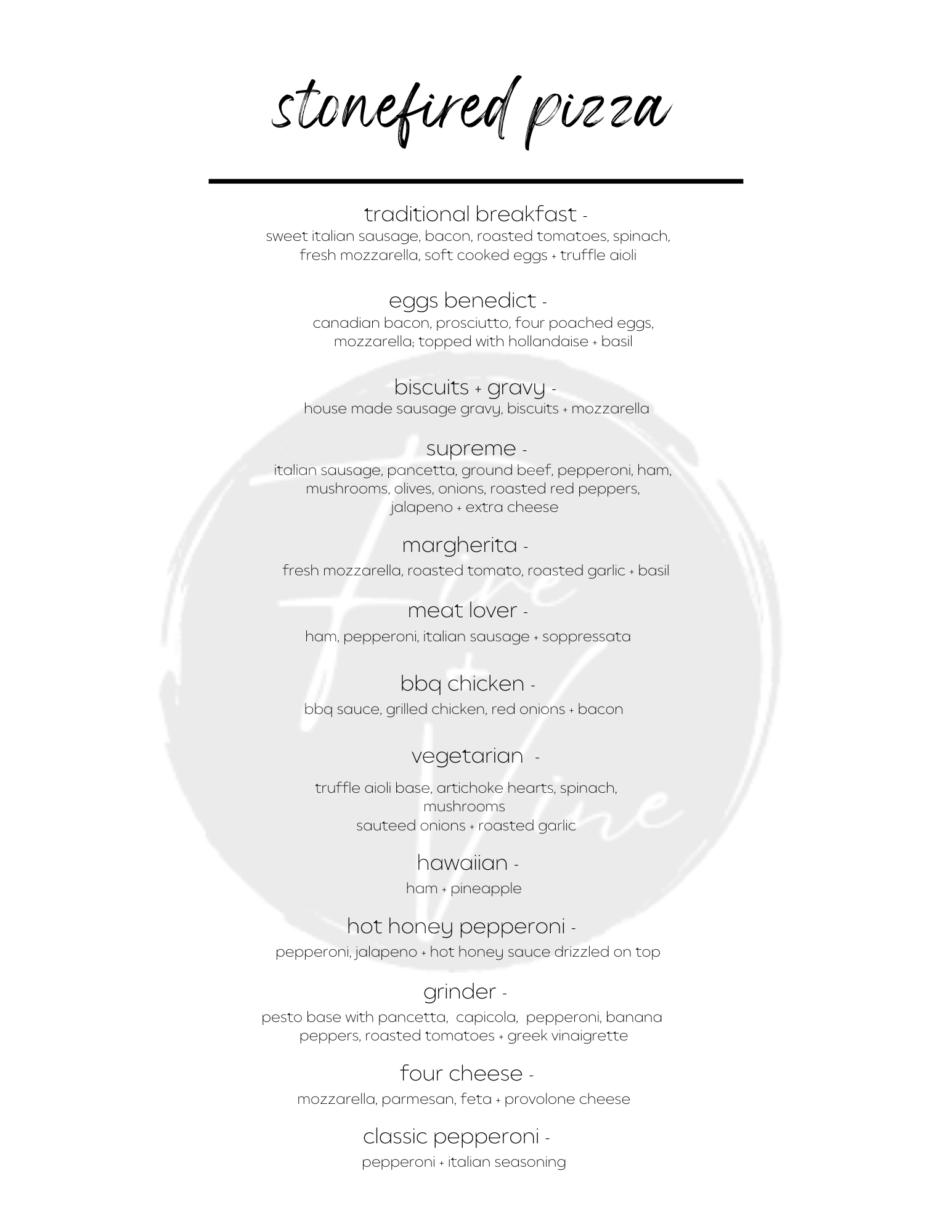 Fire & Vine Pizza & Kids Menu